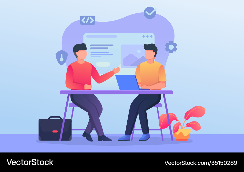 Programmer or developer discussion team when work Vector Image