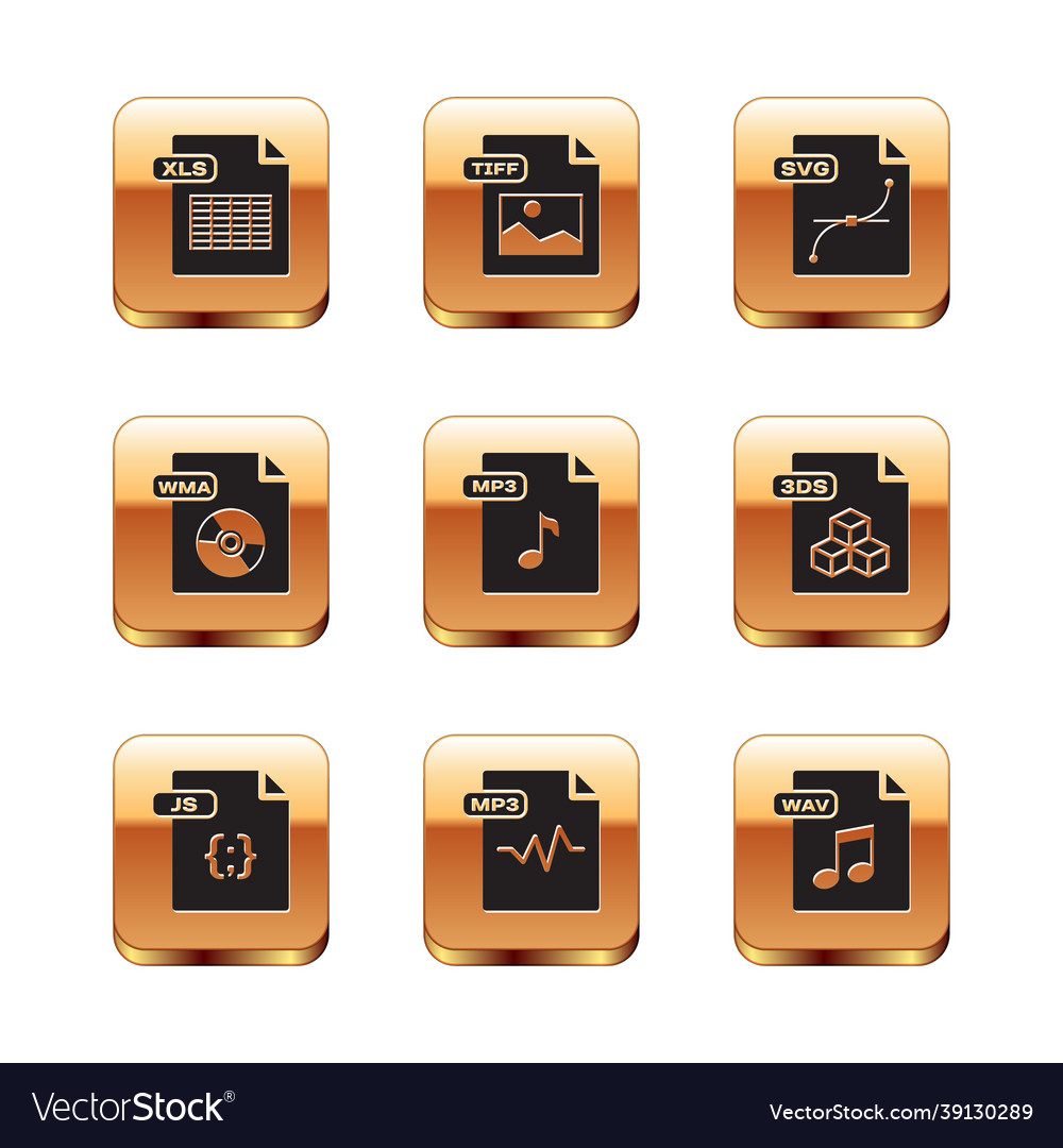 Set xls file document js mp3 wma svg wav Vector Image Set xls file document js mp3 wma svg wav Vector Image