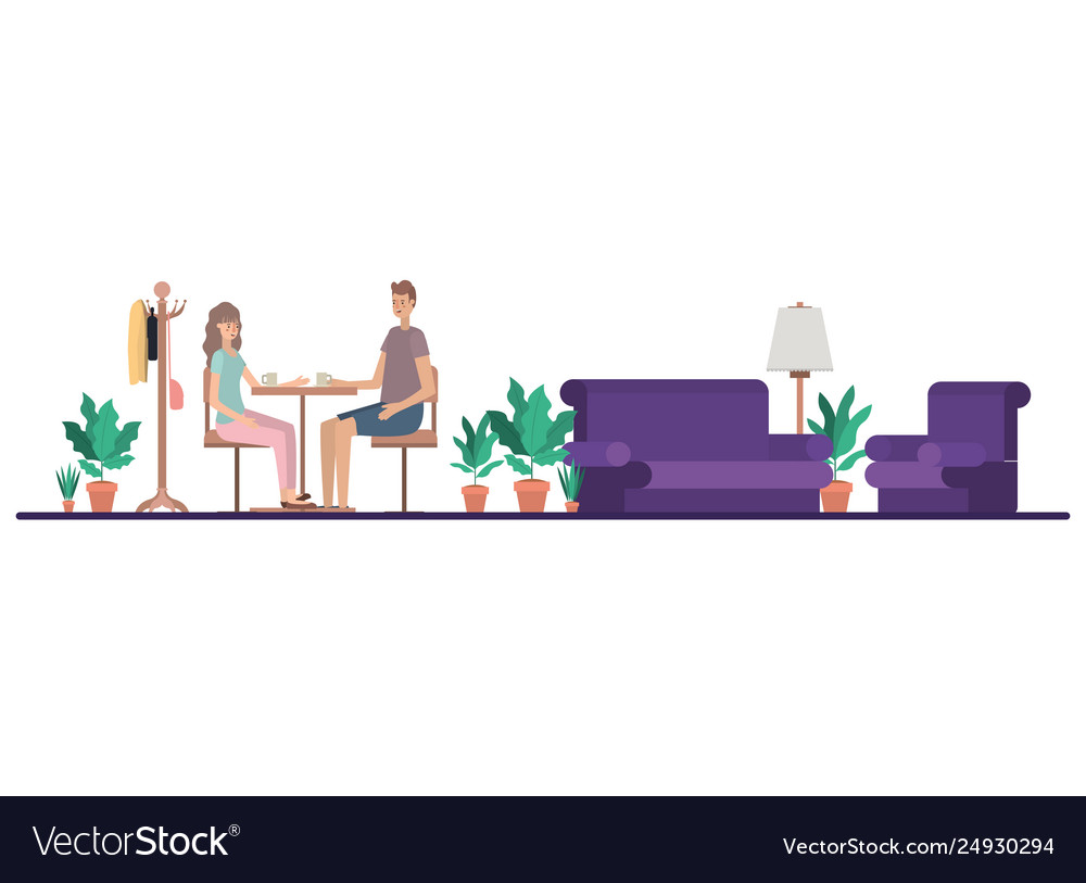 Couple Drinking Coffee In Living Room Royalty Free Vector