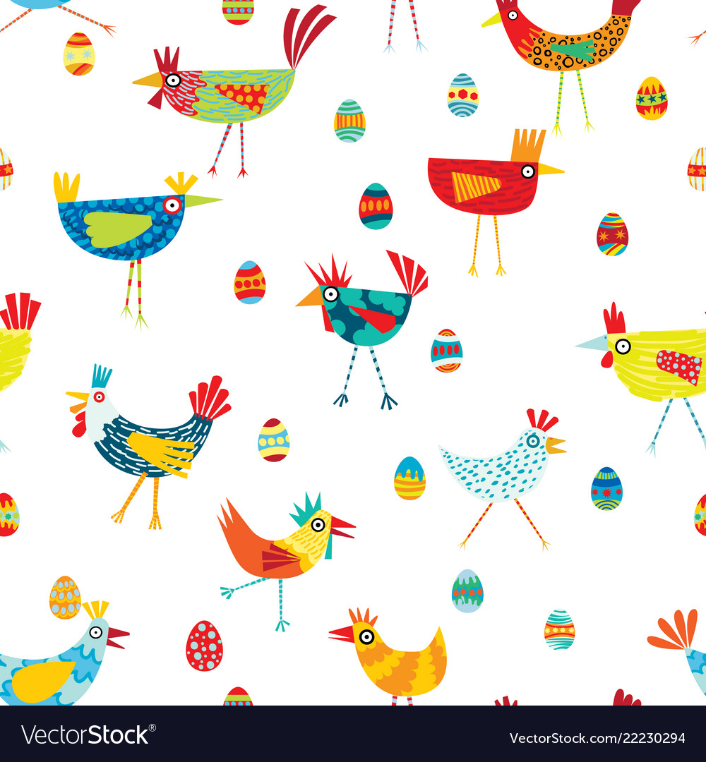 Funky repeat pattern colorful chickens Royalty Free Vector
