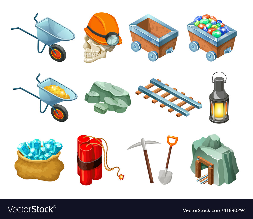 Mining game isometric elements collection Vector Image