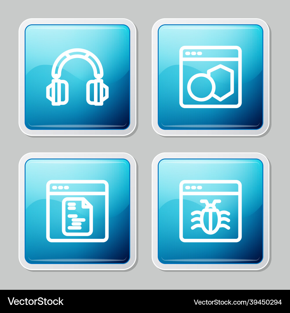 Set line headphones software and system bug icon Vector Image