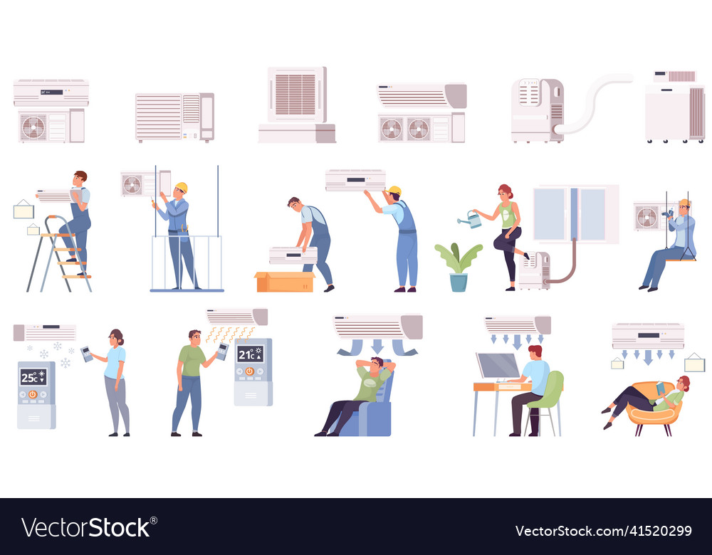 Flat conditioning icon set Royalty Free Vector Image