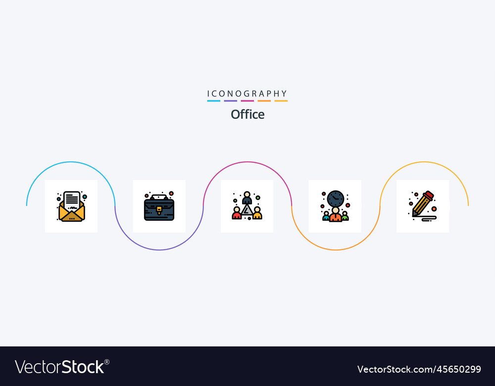 Office line filled flat 5 icon pack including Vector Image