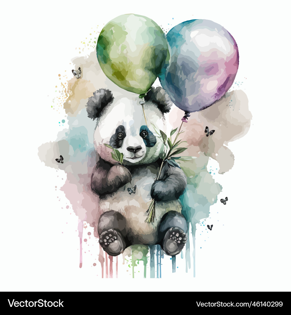 Panda with balloons in 3d style isolated Vector Image