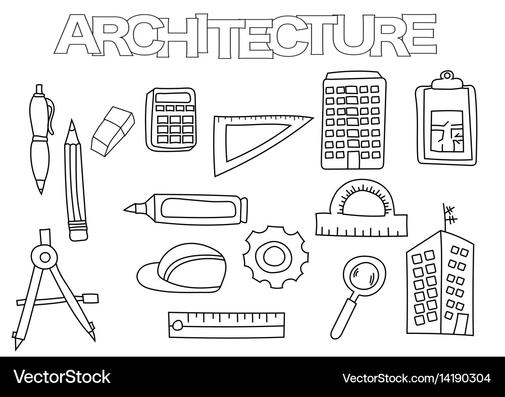 Architecture elements hand drawn set Royalty Free Vector