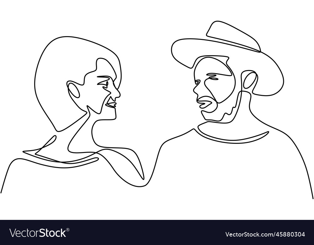 Continuous Line Drawing Romantic Couple Old Man Vector Image
