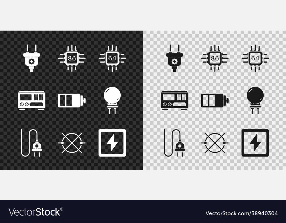 Set Electric Plug Processor With Microcircuits Vector Image 1666