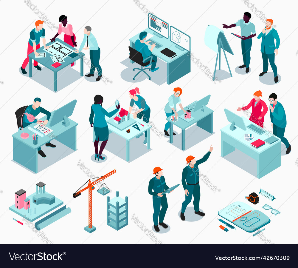 Architect isometric set Royalty Free Vector Image