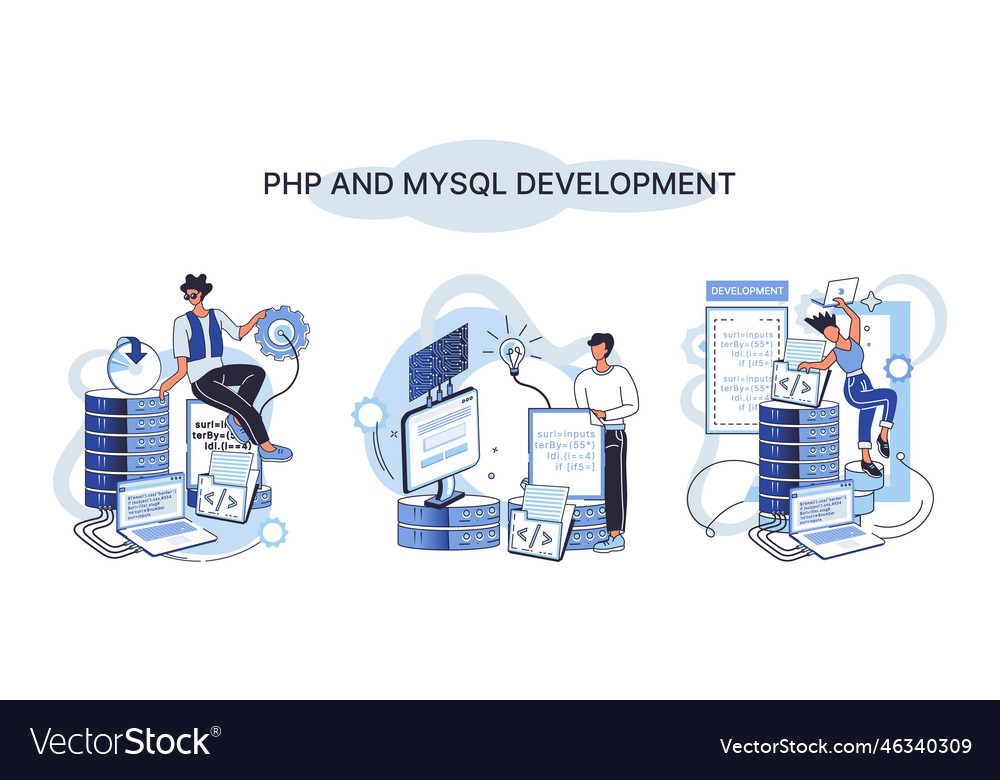 Php And Mysql Development Database Management Vector Image