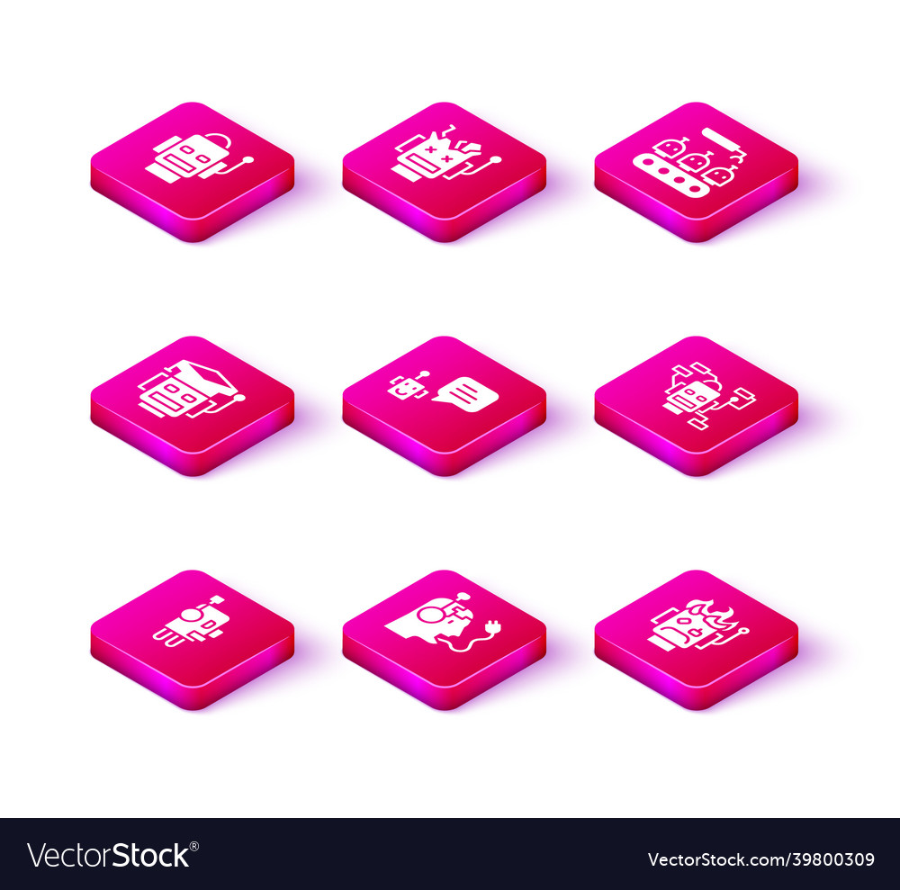 Set robot charging battery bot burned out Vector Image Set robot charging battery bot burned out Vector Image