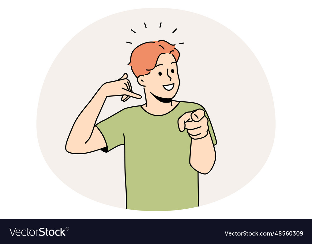Smiling guy make callback gesture Royalty Free Vector Image