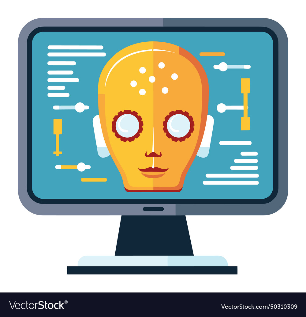 Stylized Computer Monitor Displaying Humanoid Vector Image