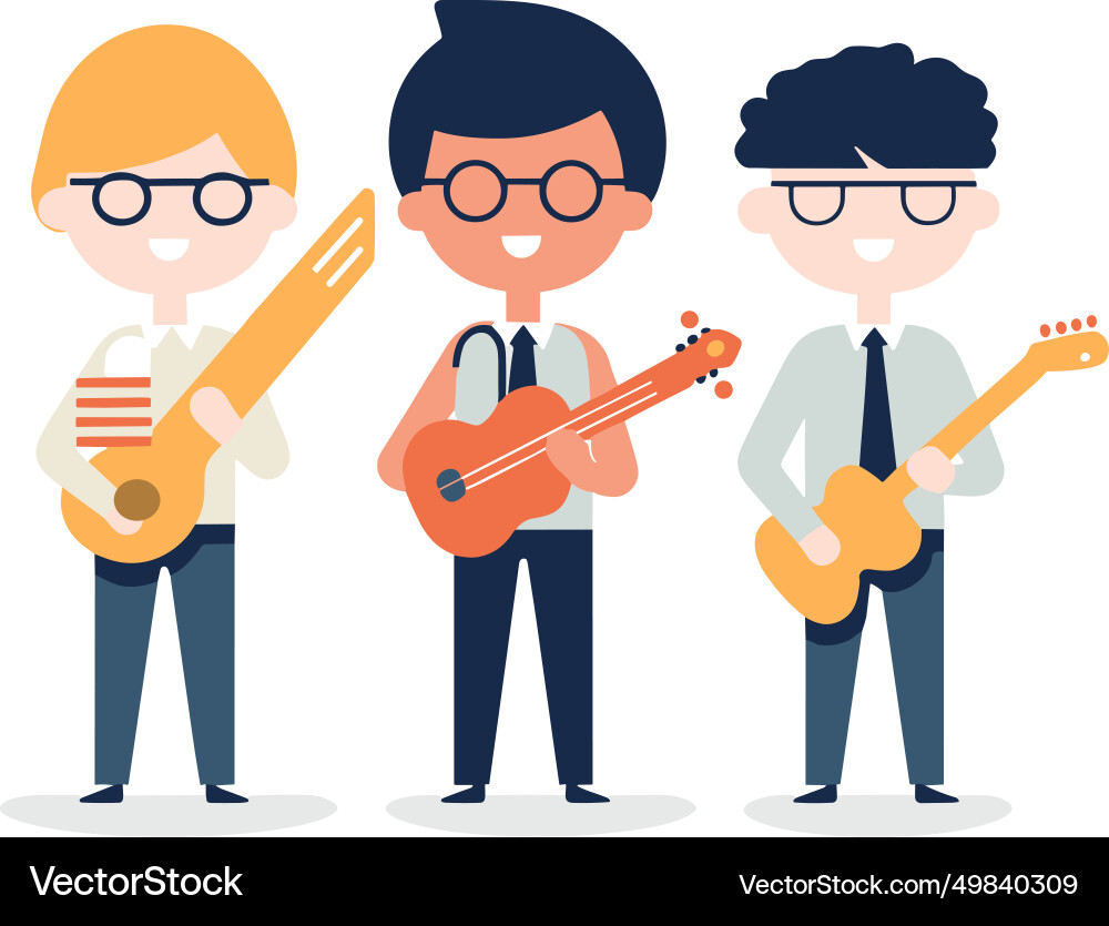 Three cartoon musicians are playing guitars Vector Image