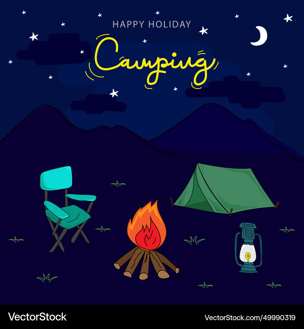 Hand drawn camping doodle style Royalty Free Vector Image