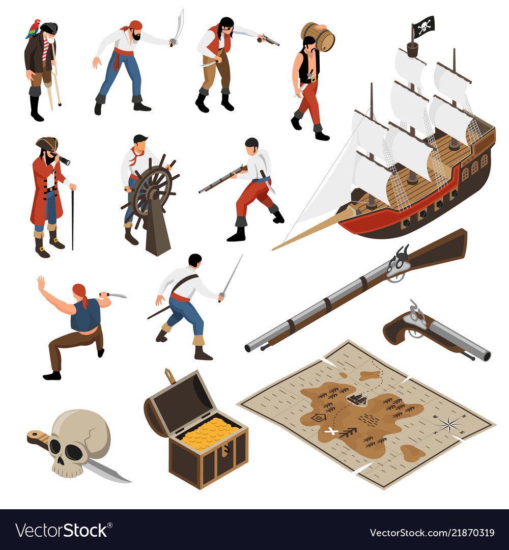 Pirates isometric icons set Royalty Free Vector Image Pirates isometric icons set Royalty Free Vector Image