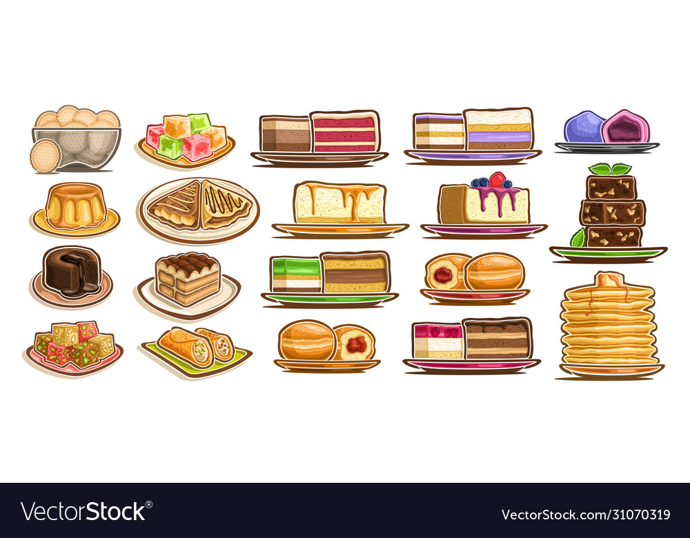 Set assorted desserts Royalty Free Vector Image