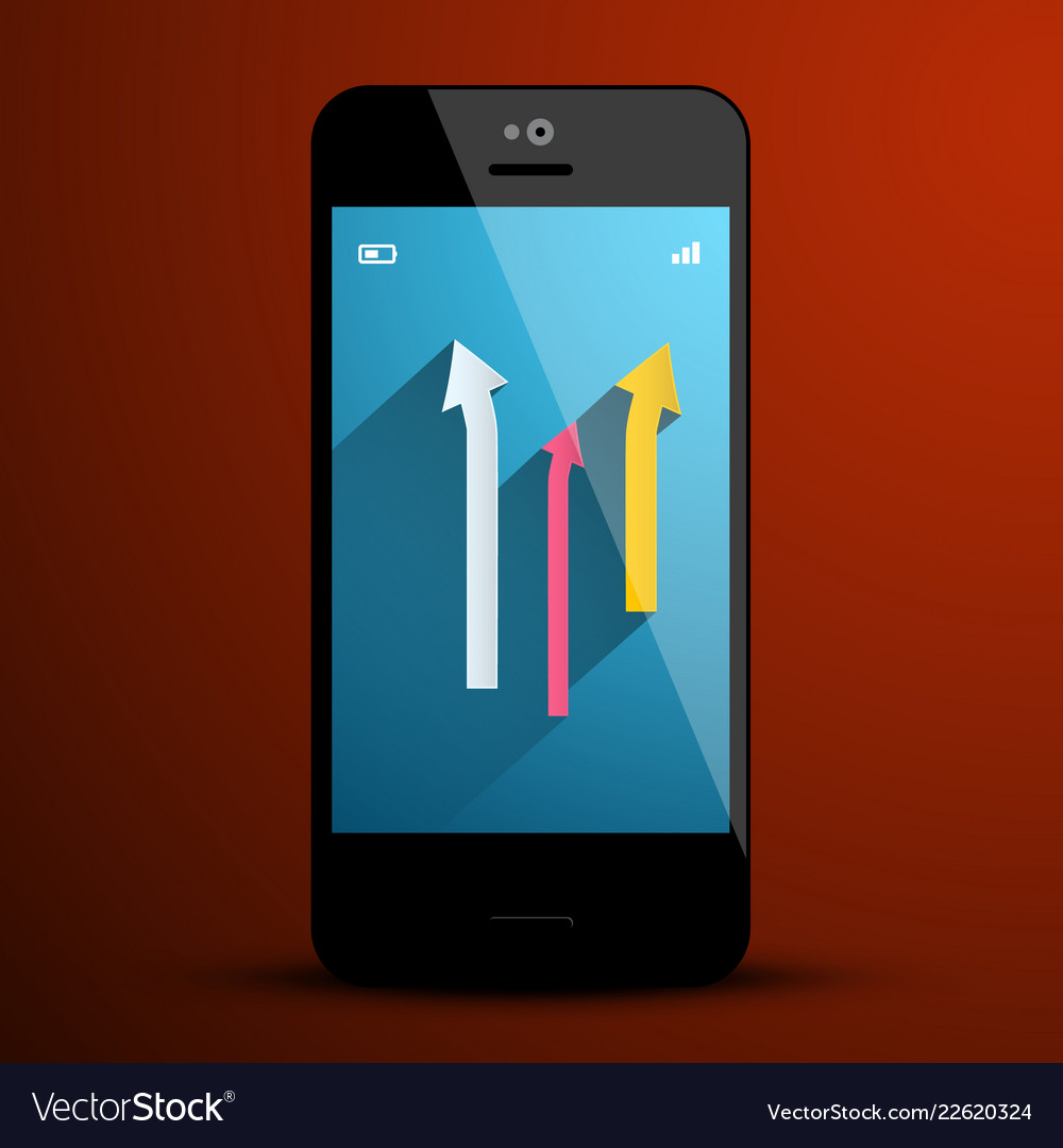 Arrows on mobile phone screen Royalty Free Vector Image