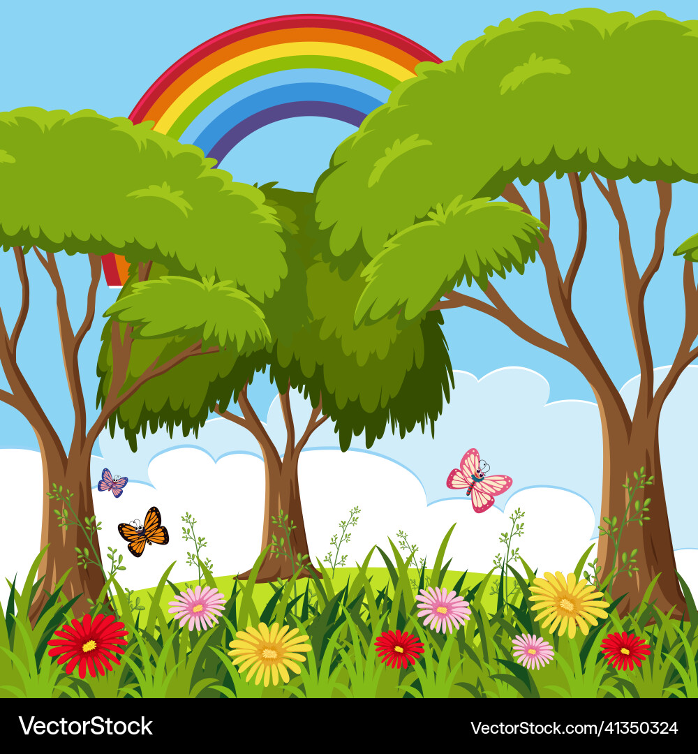 Spring season with trees and flower field Vector Image
