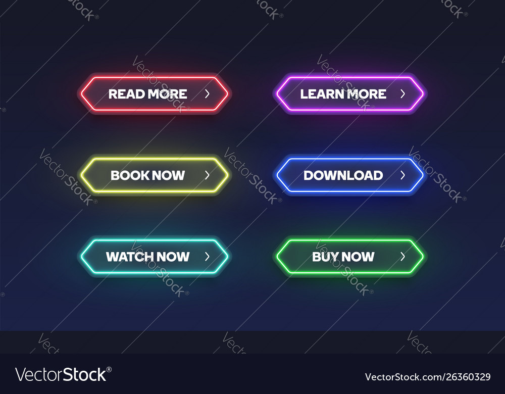 Colorful shining neon button set Royalty Free Vector Image