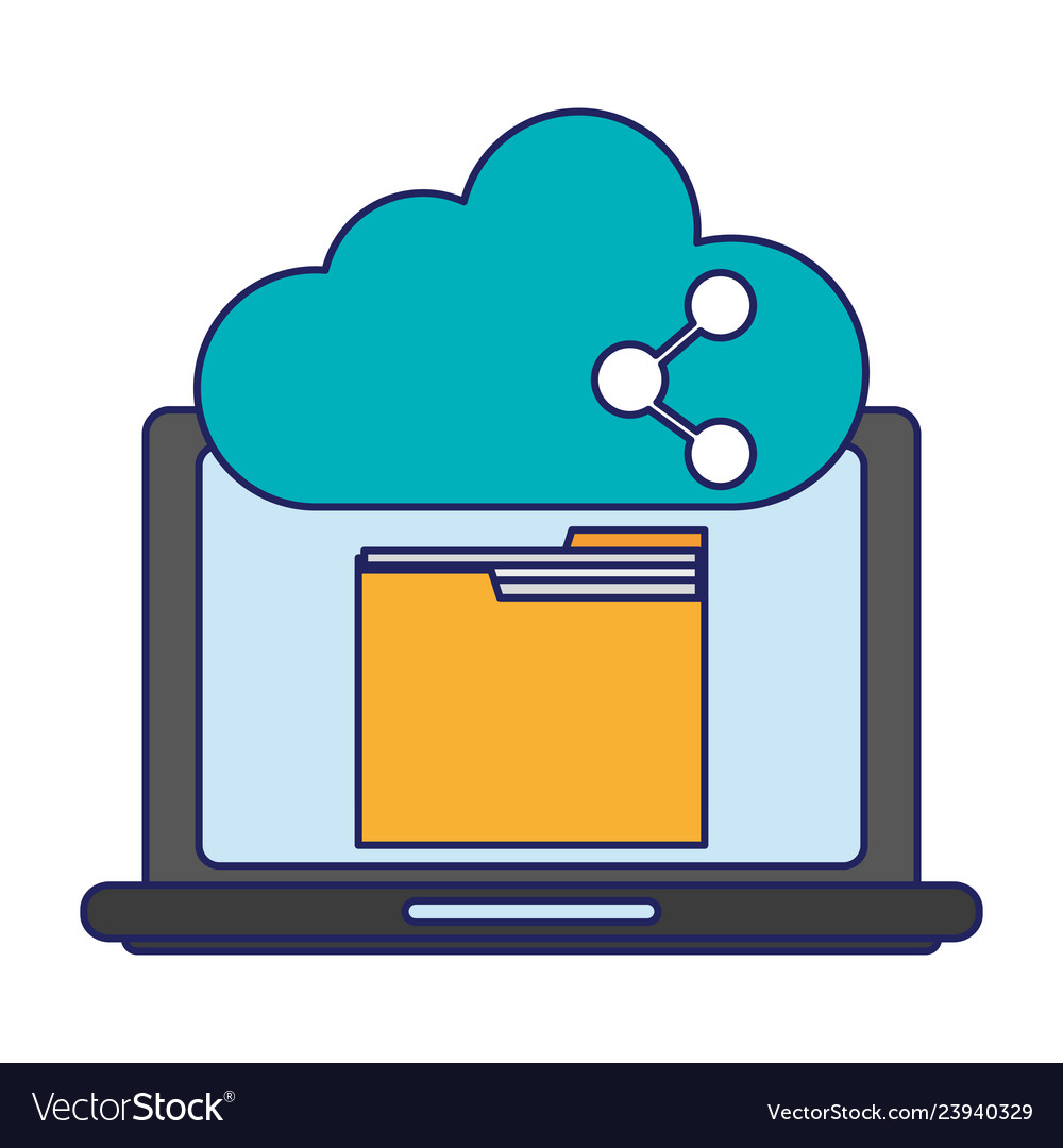 Laptop with folder and cloud computing Royalty Free Vector