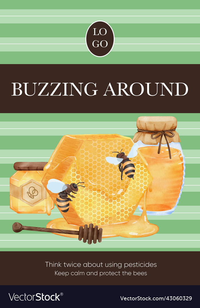 Poster template with honey bee conceptwatercolor Vector Image