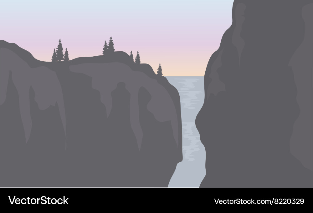 Silhouette waterfall with gray backgrounds Vector Image