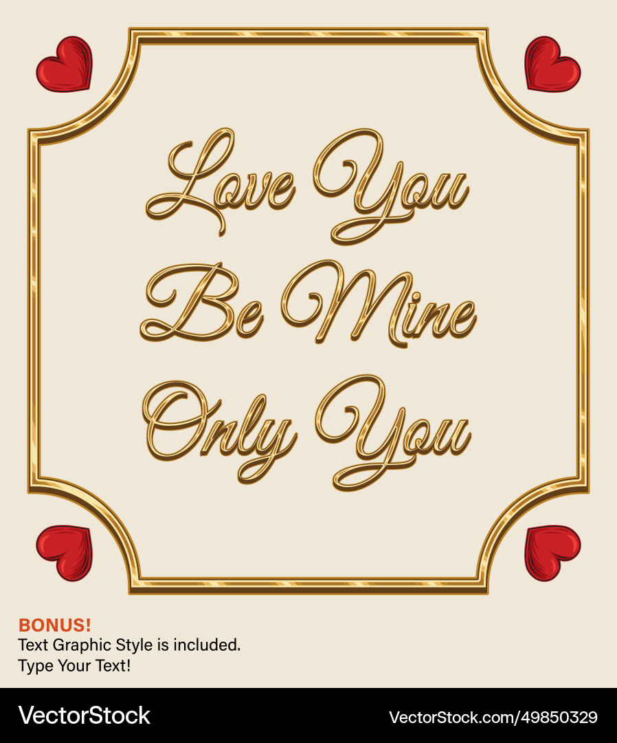 Vintage square gold frame with hearts Royalty Free Vector