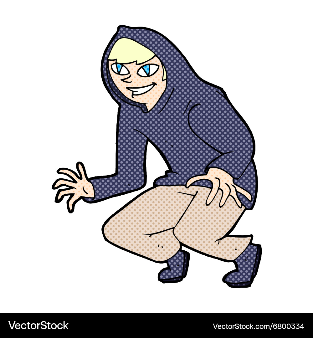 Comic cartoon mischievous boy in hooded top Vector Image