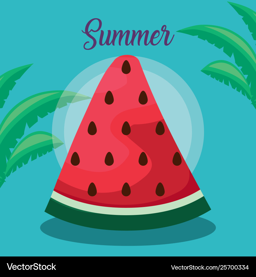 Summer poster with watermelon and leafs Royalty Free Vector