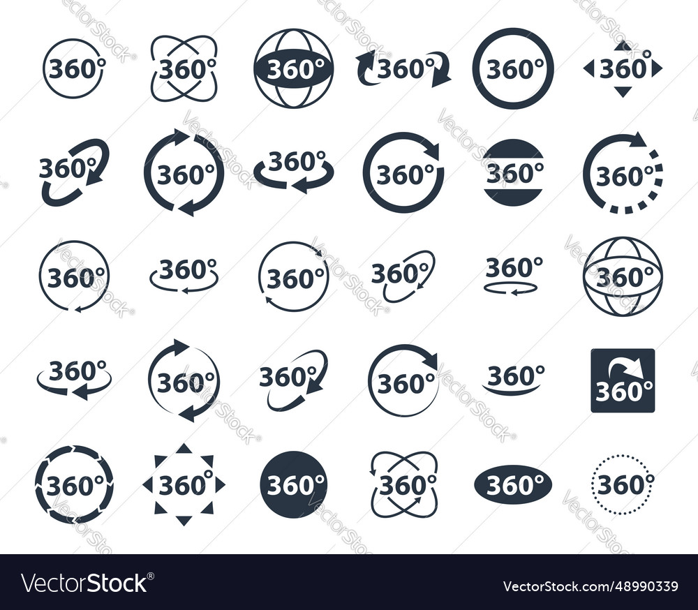 360 degrees icon set rotate arrow vr reality Vector Image 360 degrees icon set rotate arrow vr reality Vector Image