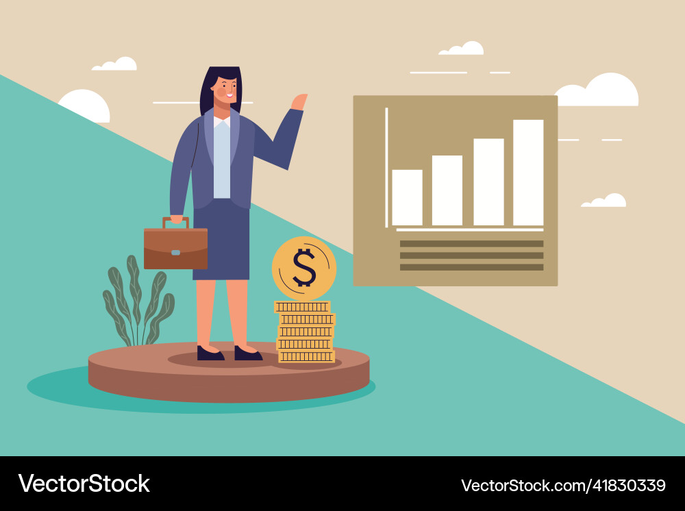Businesswoman with statistics bars Royalty Free Vector Image