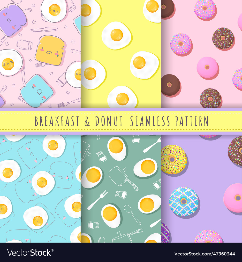 Breakfast and donuts pattern seamless collection Vector Image