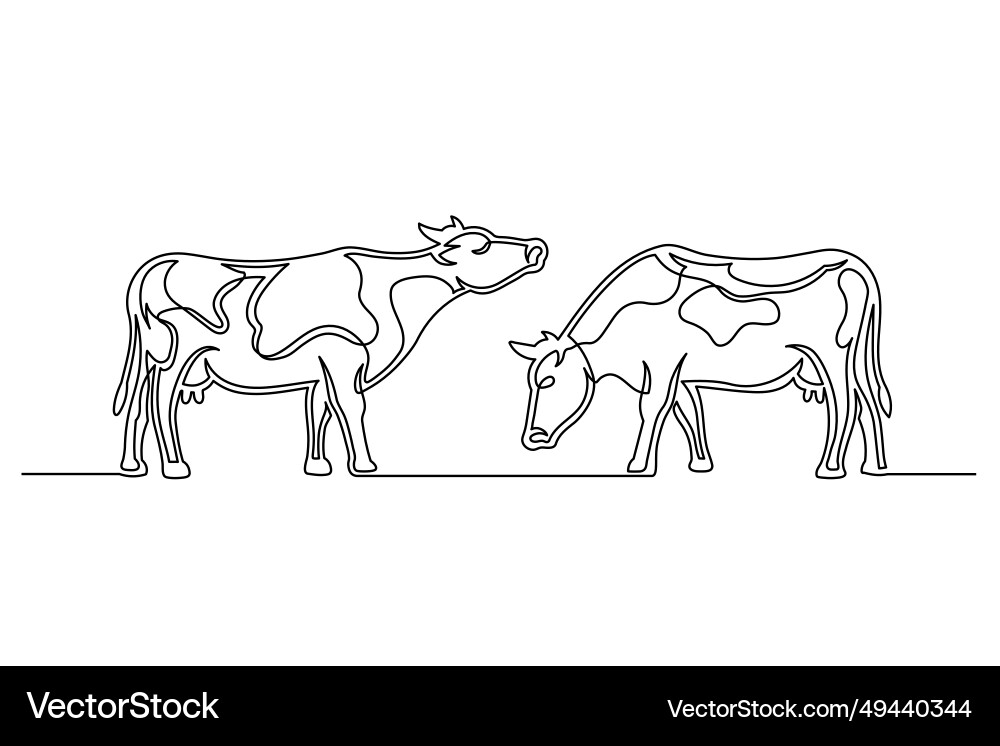 Continuous one line farm cows Royalty Free Vector Image