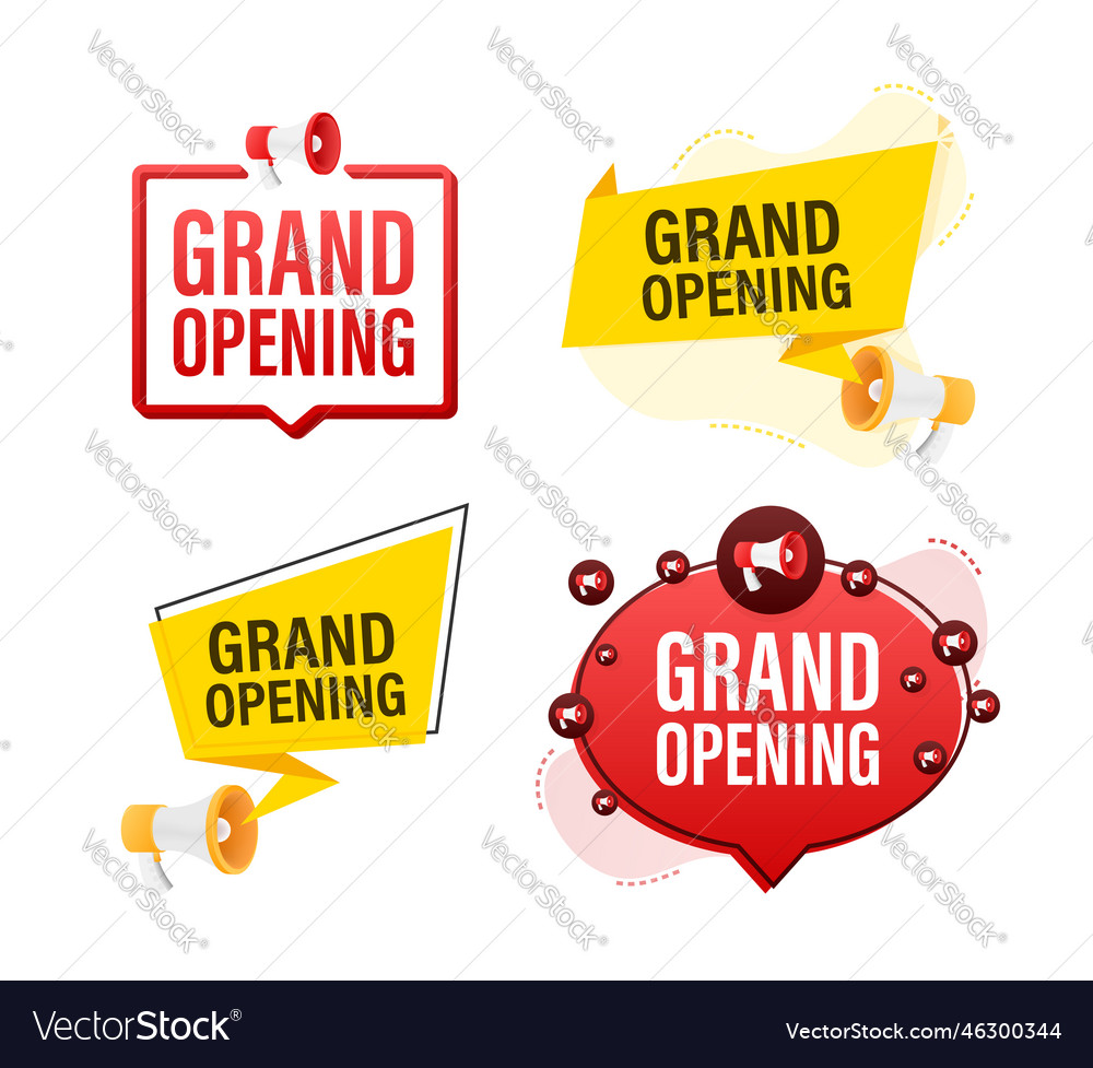 Megaphone label set with text grand opening Vector Image Megaphone label set with text grand opening Vector Image