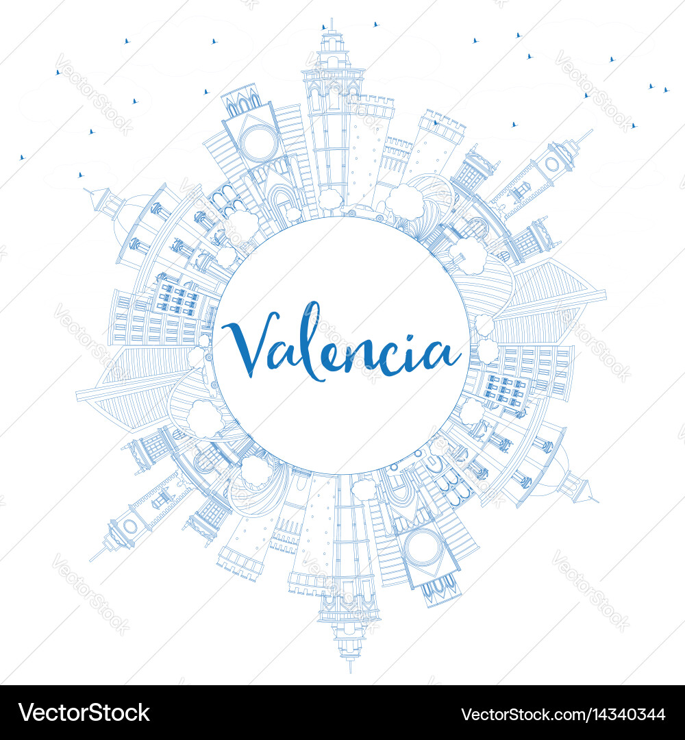 Outline valencia skyline with blue buildings Vector Image
