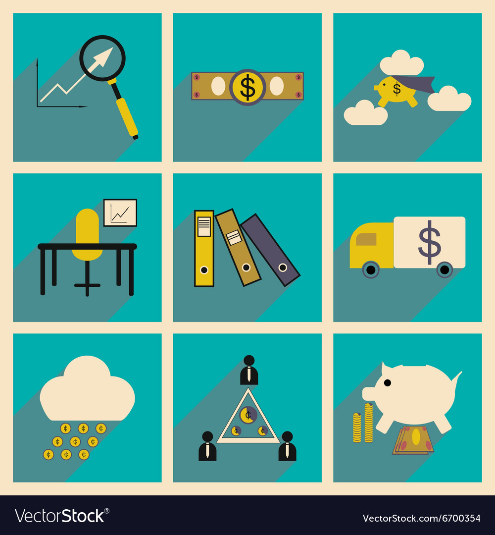 Flat with shadow concept stylish economic icons Vector Image Flat with shadow concept stylish economic icons Vector Image