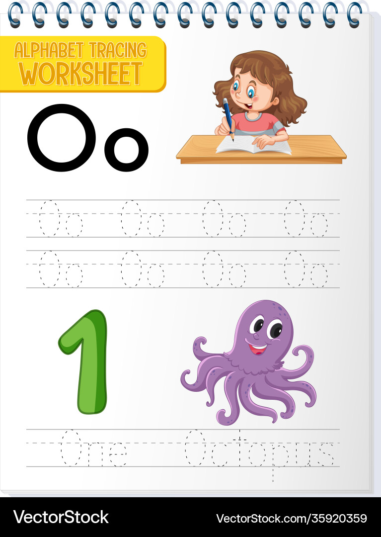 Alphabet tracing worksheet with letter o Vector Image