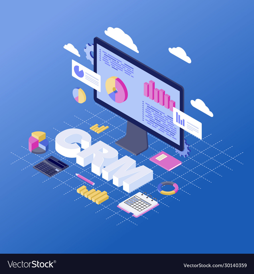 Crm software isometric client data analytics Vector Image