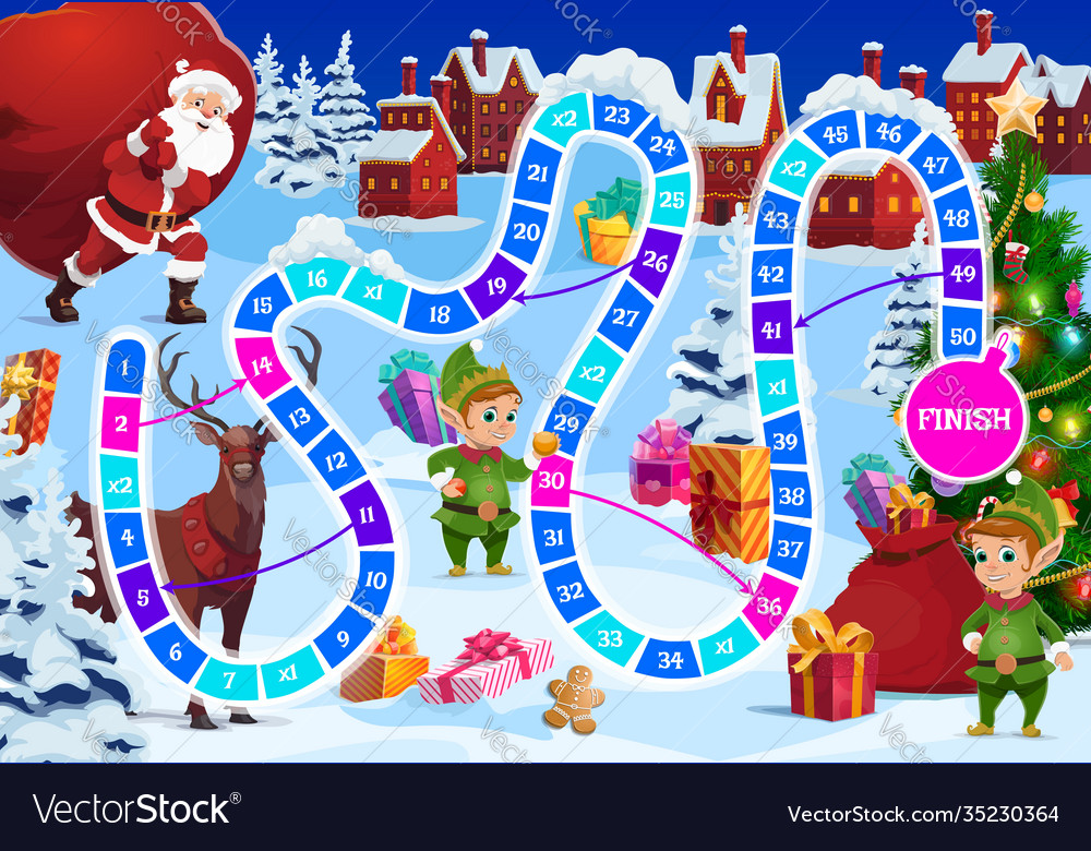 Christmas boardgame for kids with santa and elfs Vector Image