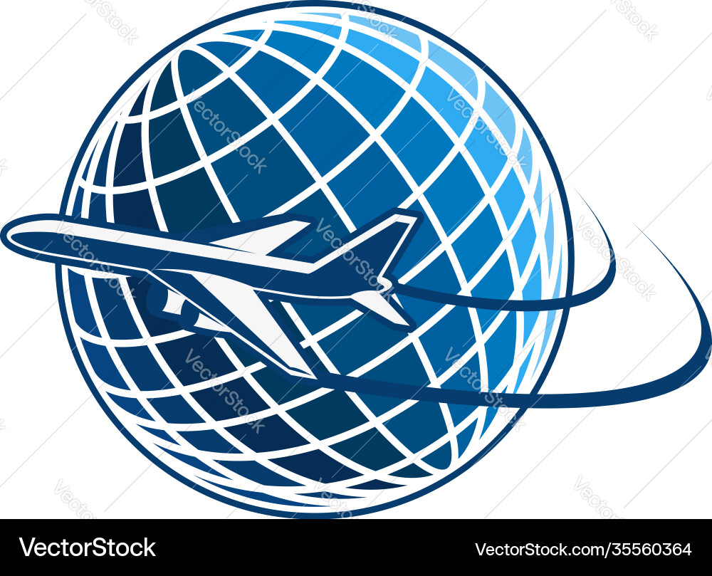 Icon plane and world globe Royalty Free Vector Image