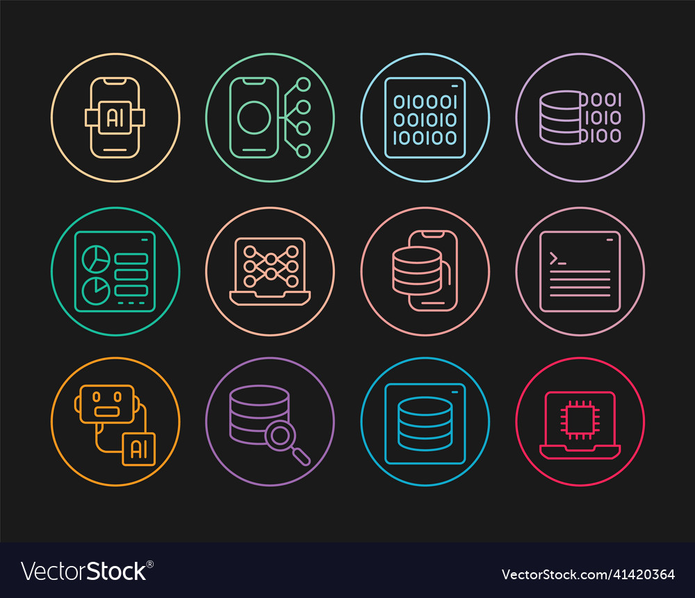 Set Line Processor Cpu Web Developer Programming Vector Image