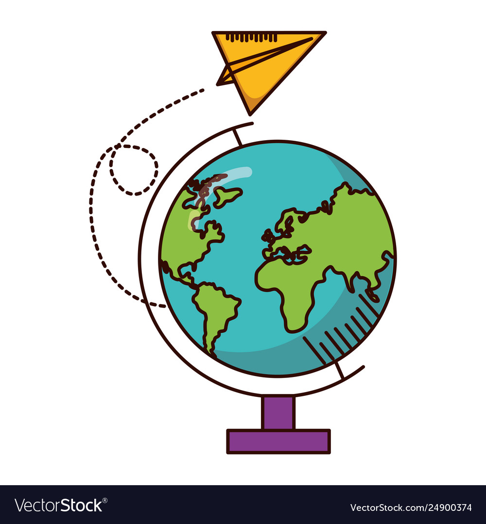 Globe paper plane school supplies Royalty Free Vector Image