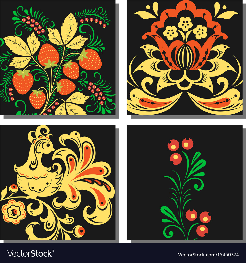 Khokhloma pattern cards design traditional Vector Image