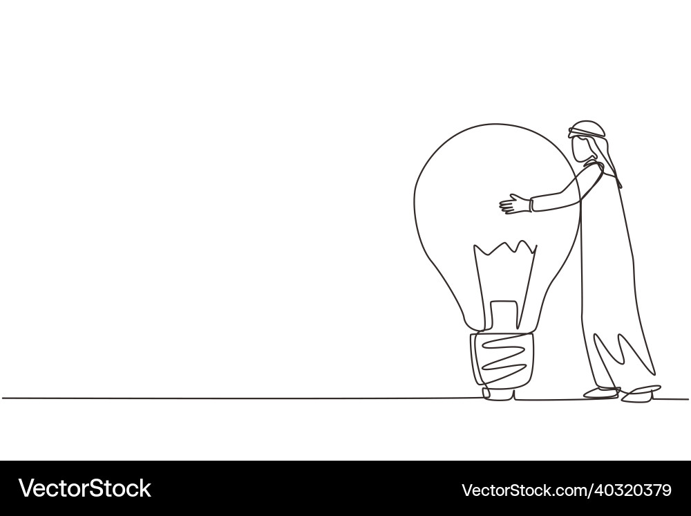 Single one line drawing happy arab businessman Vector Image