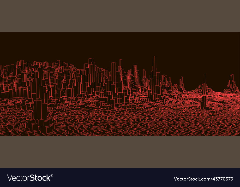 Square Pattern Wireframe Landscape Background Vector Image