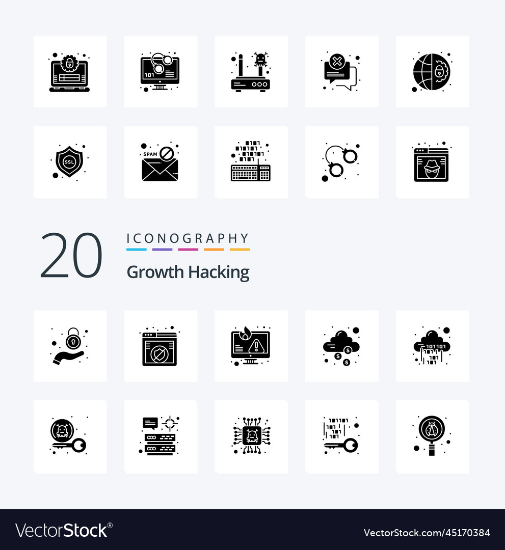 20 hacking solid glyph icon pack like money Vector Image