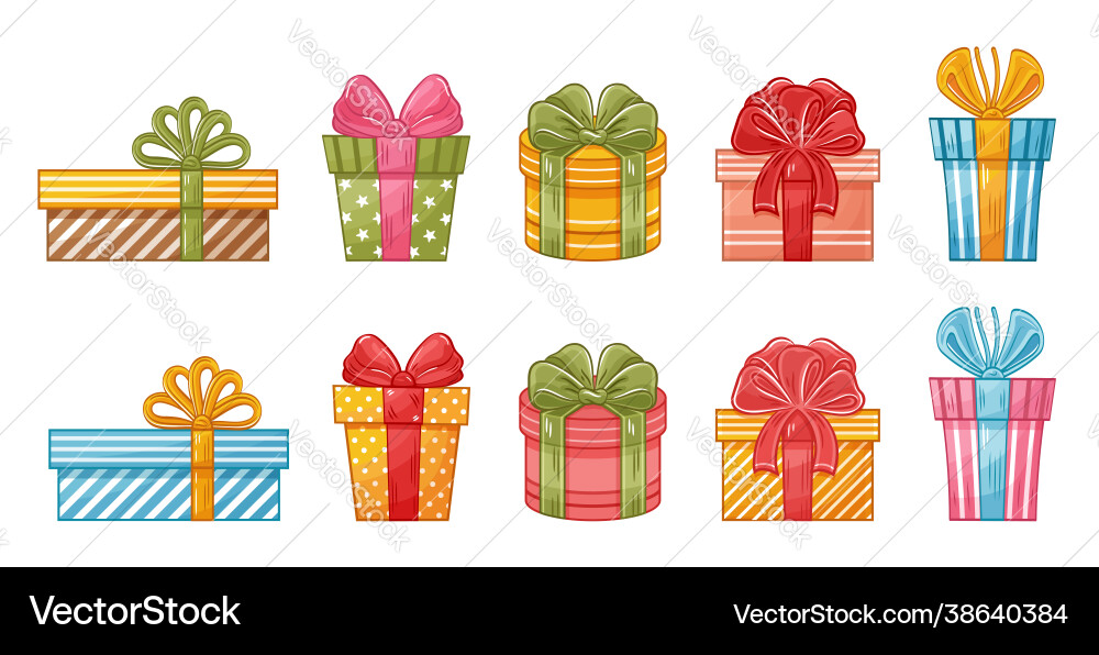 Colorful gift box set cardboard present surprise Vector Image