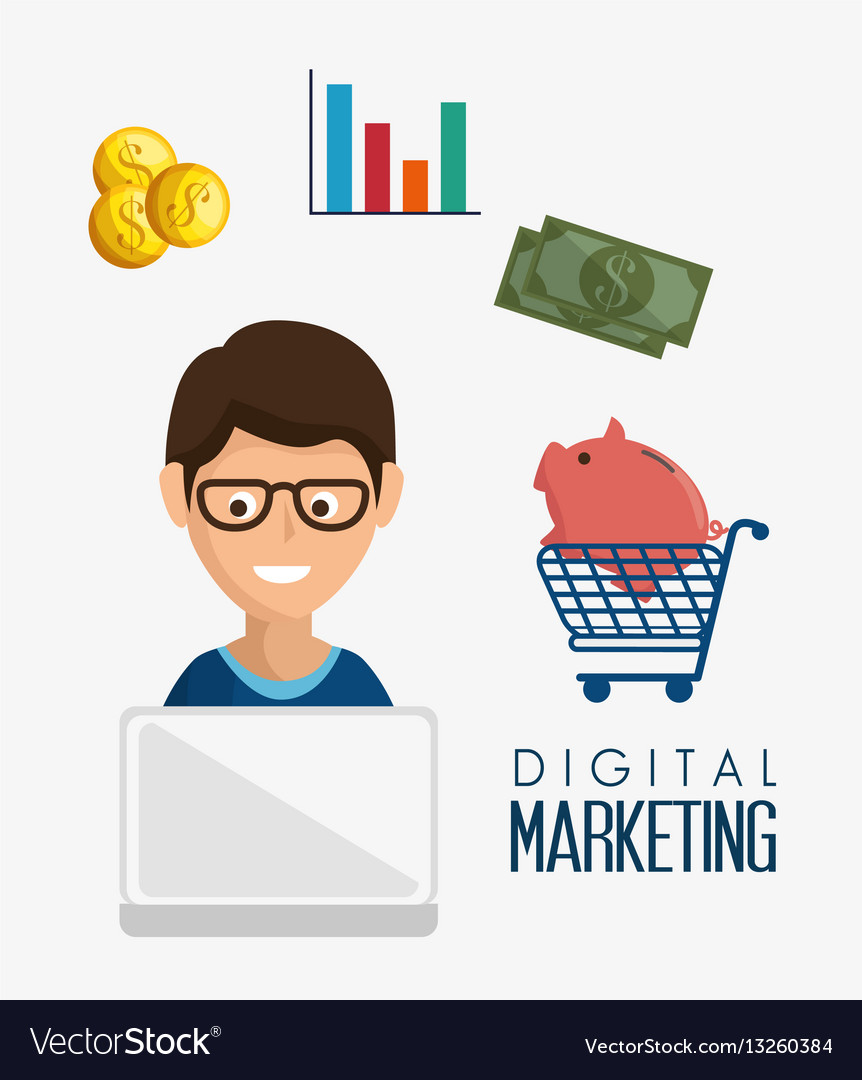 Digital marketing flat icons Royalty Free Vector Image