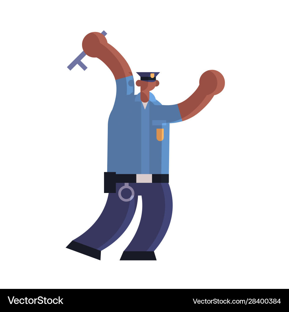 Police officer using stick african american Vector Image